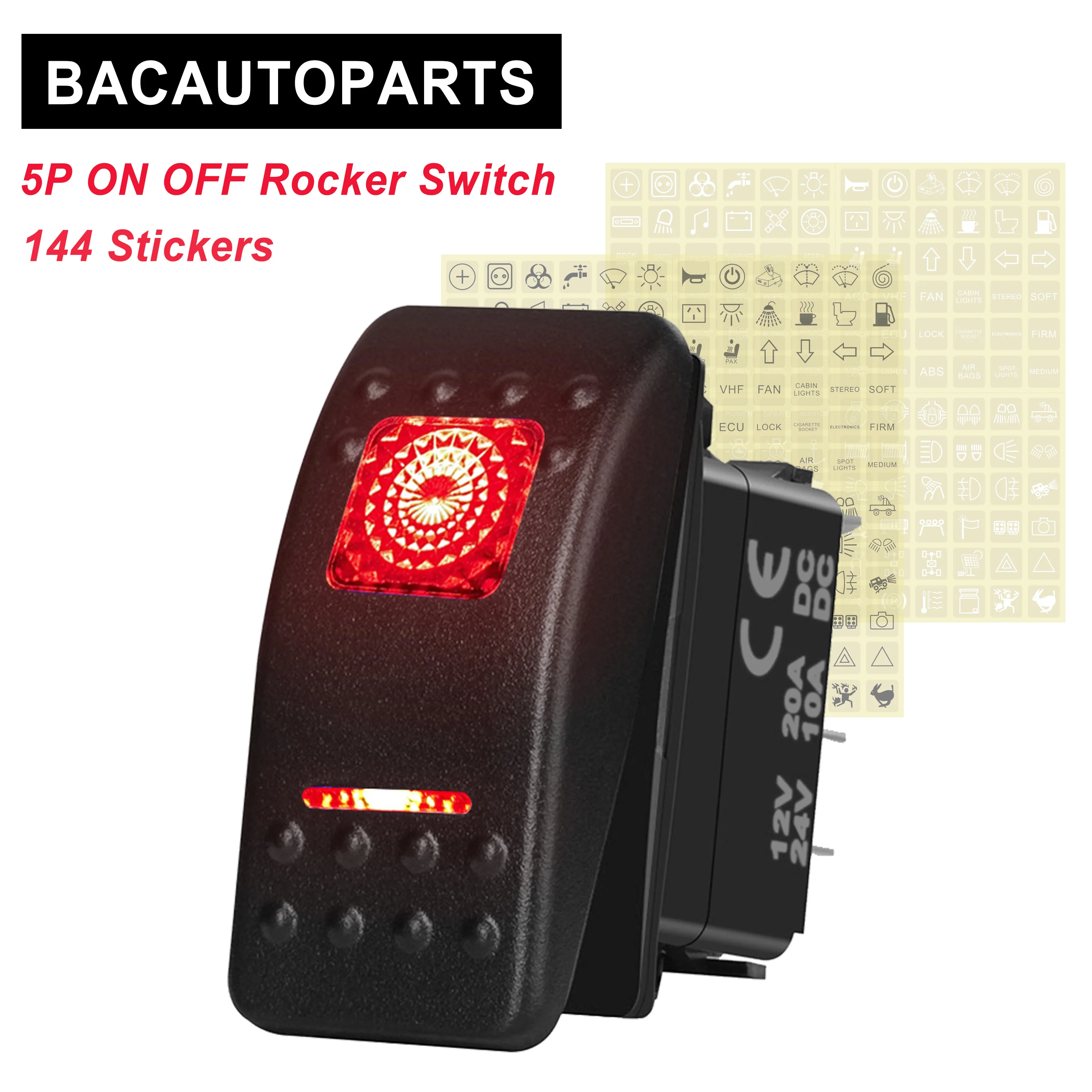 Red-Led-Rocker-Switch-12v-24v-SPST-5P-ON-OFF-Momentary-ON-OFF-For-Car ...