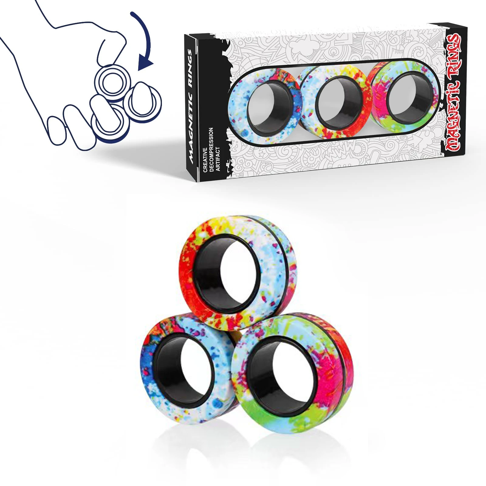 Magnetic Ring Fidget Spinner Toys Set 3Pcs camo Fingers Magnet Rings ...