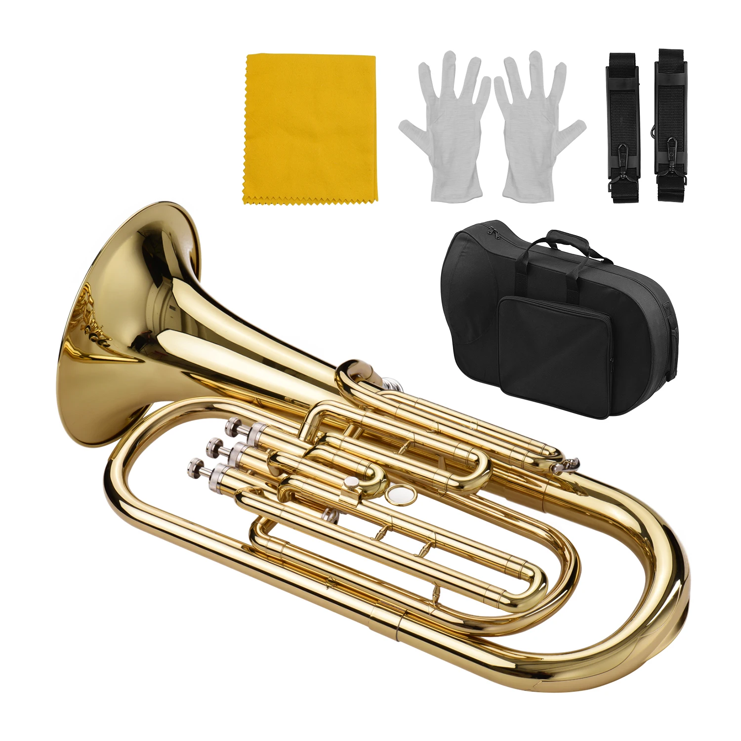Brass-B-Flat-Baritone-Bb-Wind-Instrument-Gold-Lacquer-Surface-Carry ...