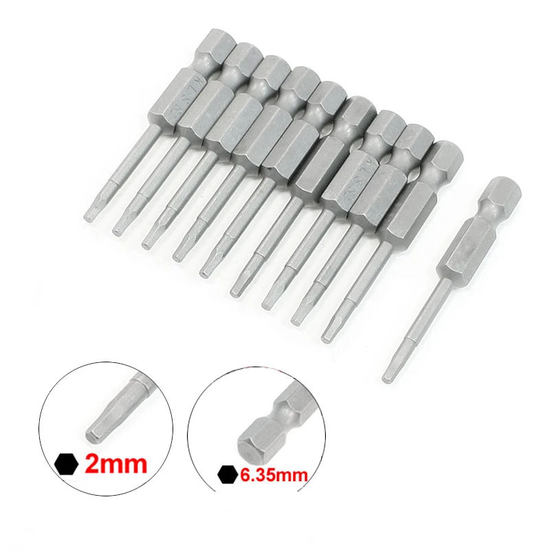 10pcs-2mm-Tip-Hex-Screwdriver-Bits-Set-Magnetic-6-35mm-Hex-Shank ...