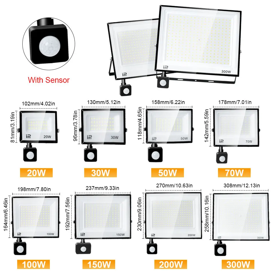 Holofote-LED-com-sensor-de-movimento-Projetor-prova-d-gua-Refletor ...