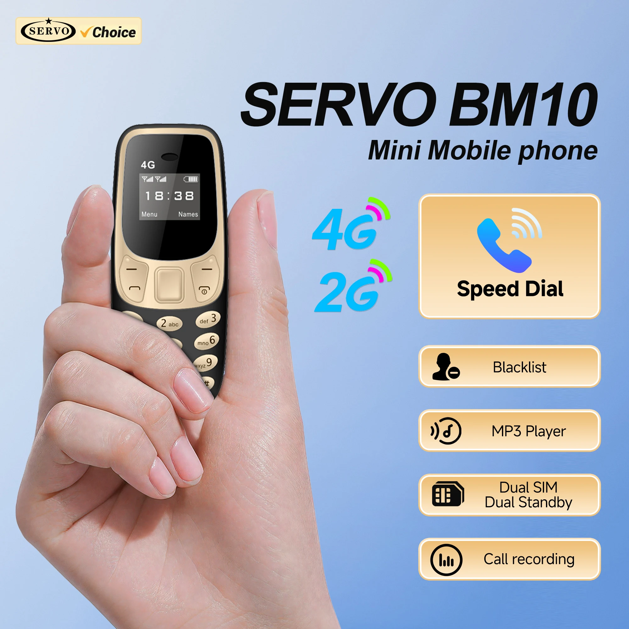 SERVO BM10 Mini Mobile Phone 2G GSM/4G LTE Speed Dial Call Recording ...