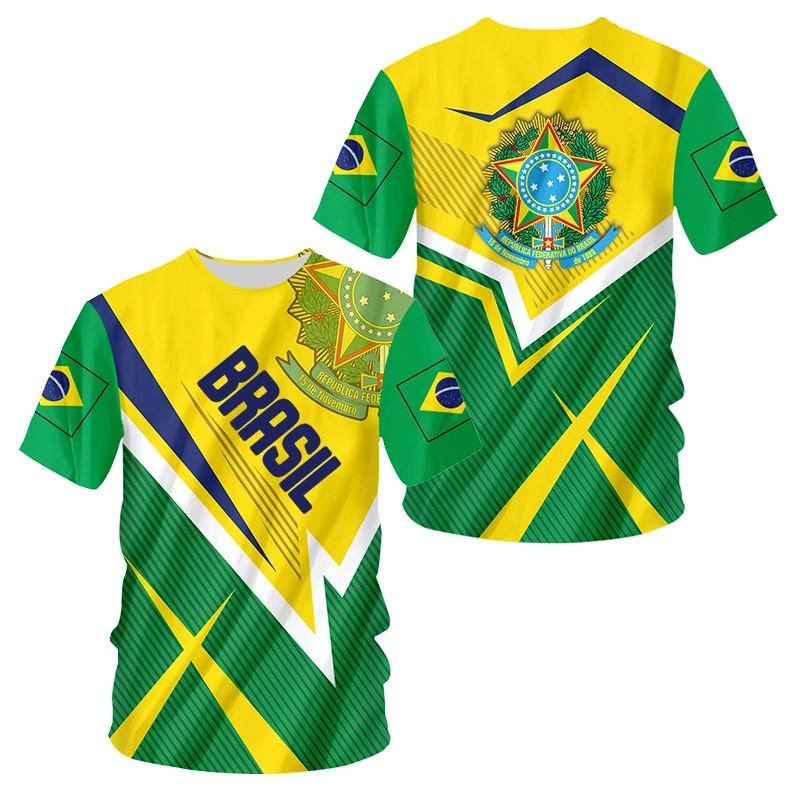 BRASIL Brasil National Emblem Printed 3D Men's T Shirt Round Neck Short ...