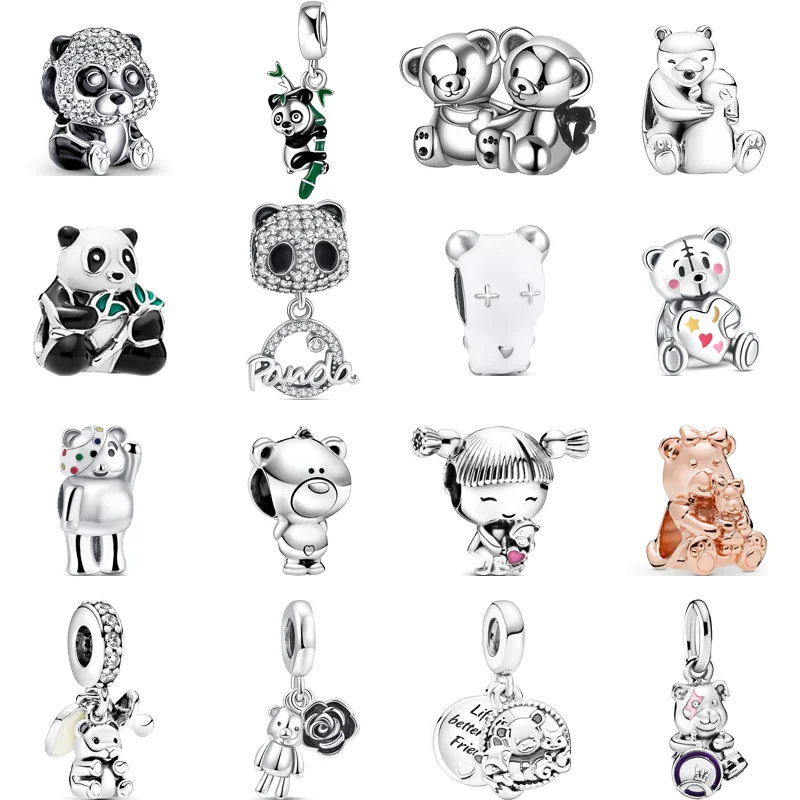 925-Silver-Cartoon-Cute-Black-White-Panda-Bear-Polar-Bear-Pendant ...