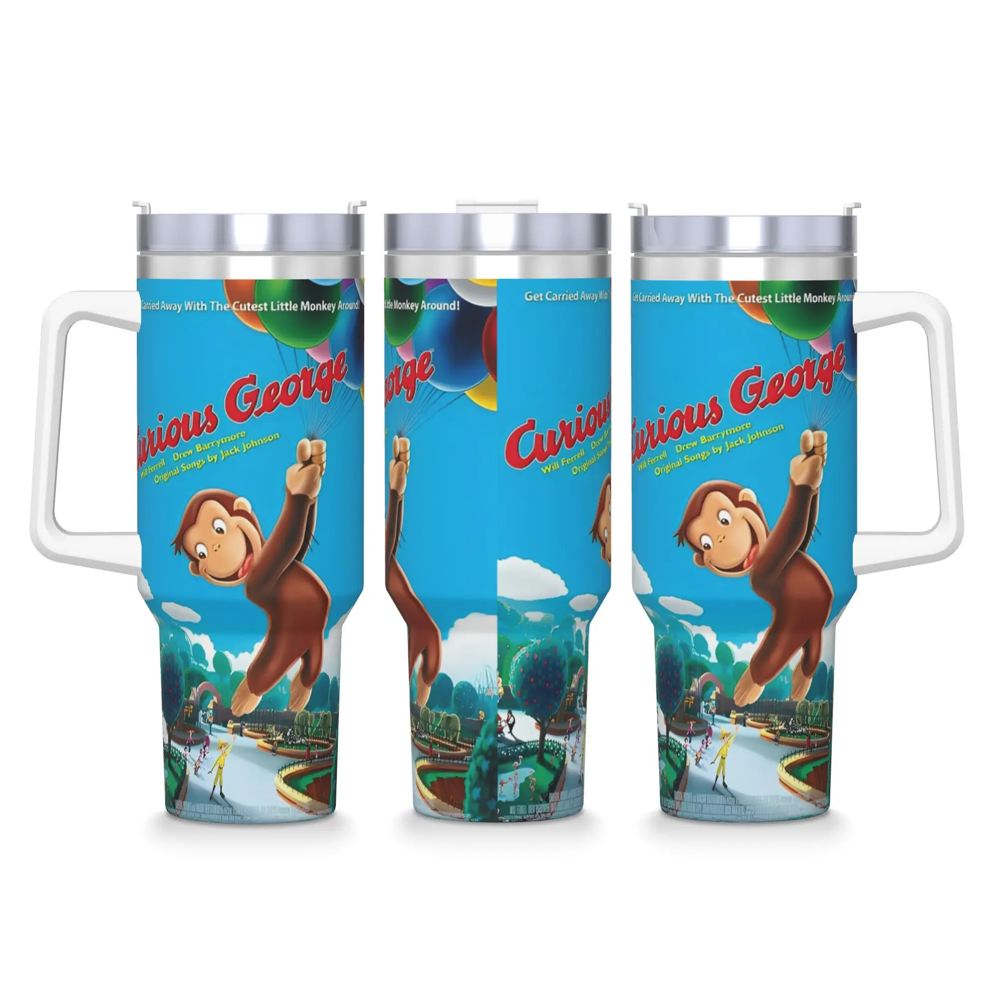Cartoon Curious George Car Mugs With Straws Travelist Cold and Hot ...