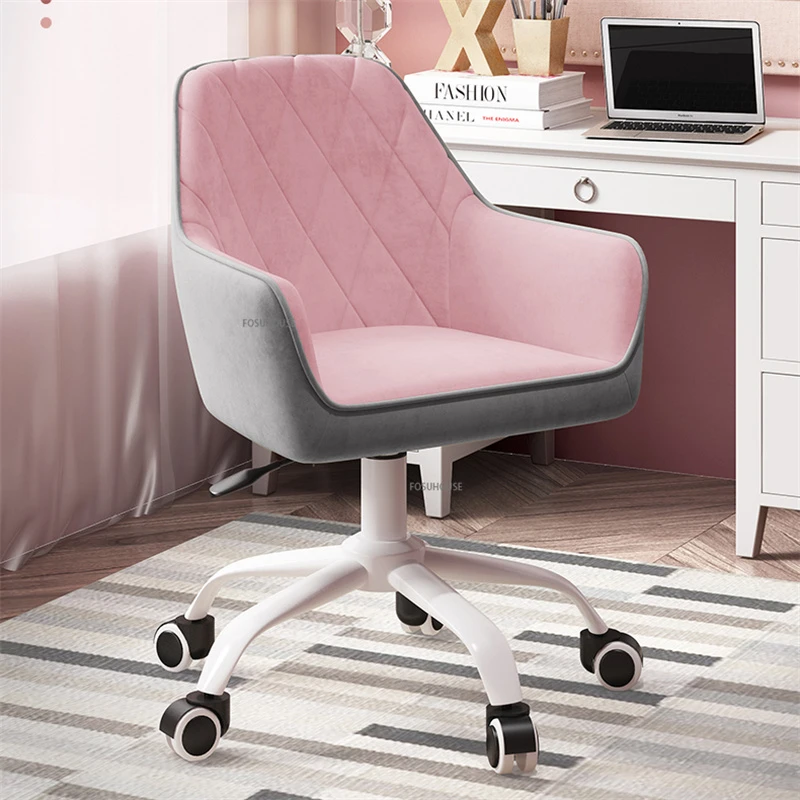 Modern Flannel Library Chairs For Office Comfortable Pink Makeup Chair ...