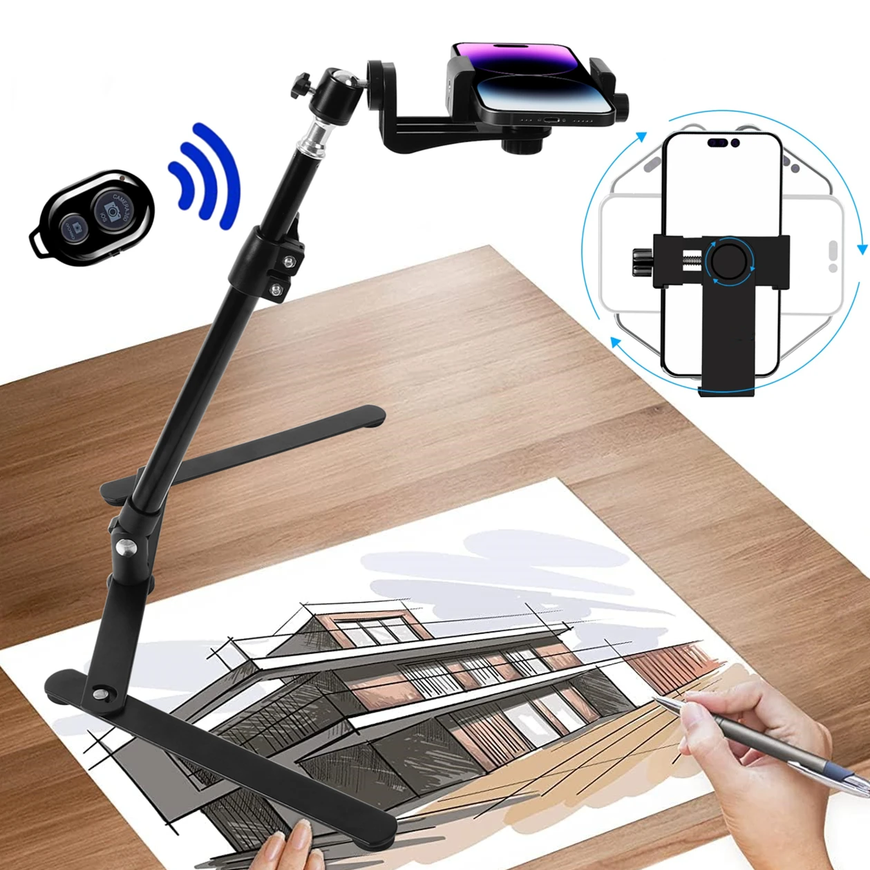 360-Rotating-Overhead-Stand-For-Phone-Photography-Arm-Table-Shooting ...