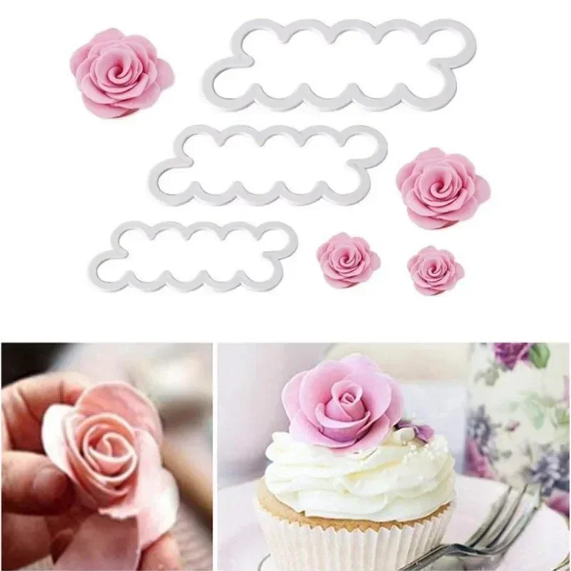 3PCS/set 3D Rose Petal Flower Shaped Cutter Maker Elegant Cake Mould ...