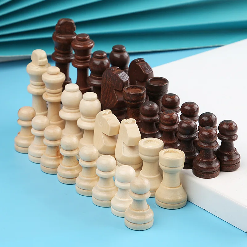 32Pcs-Set-Wooden-Complete-International-Chess-Pieces-Portable-Chess ...