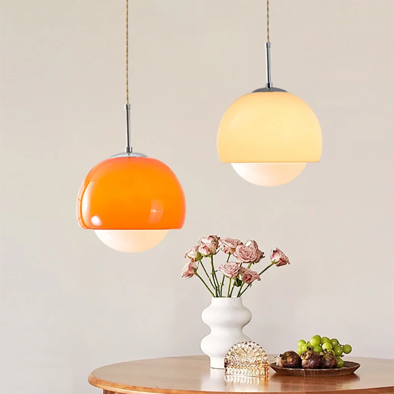 Lampe-Suspendue-en-Verre-de-Style-Nordique-Orange-et-Beige-Luminaire-D ...