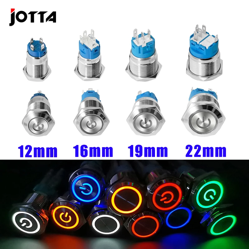 12/16/19/22mm Metal Push Button Switch Power Button Waterproof Flat Bircular Button Led Light ...