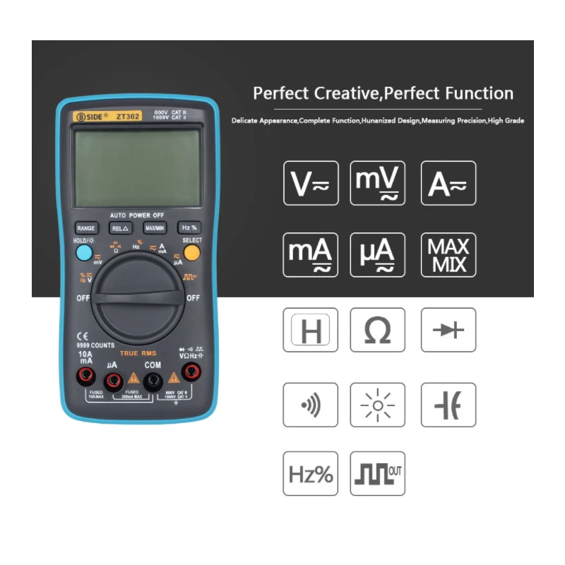 Digital Multimeter BSIDE ZT301 302 True RMS DC/DA Voltmeter Ammeter ...