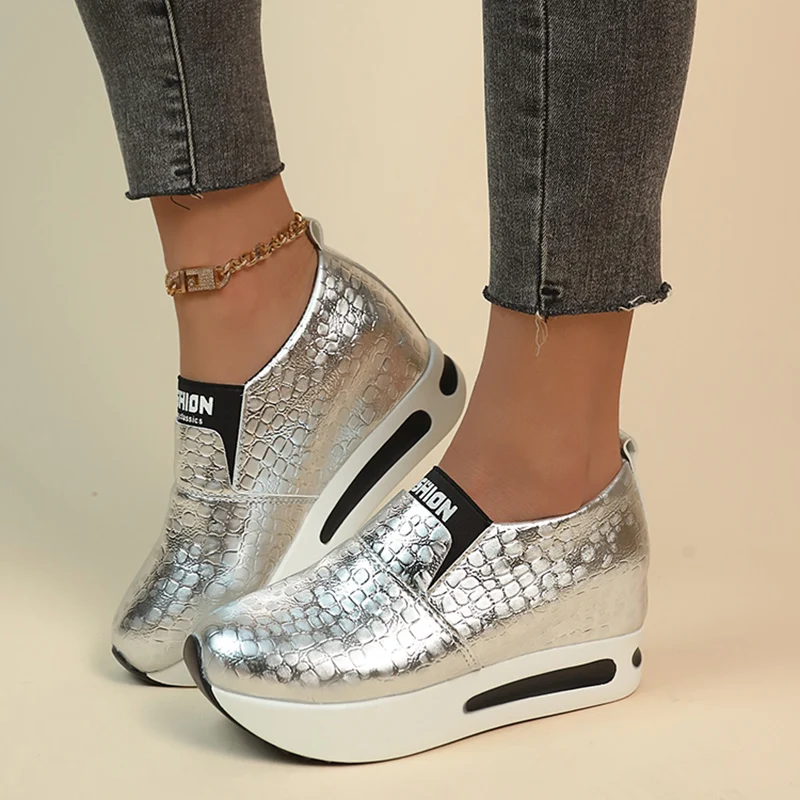 Mocasines-de-charol-con-plataforma-para-mujer-zapatos-informales-sin-cordones-dorados-y ...