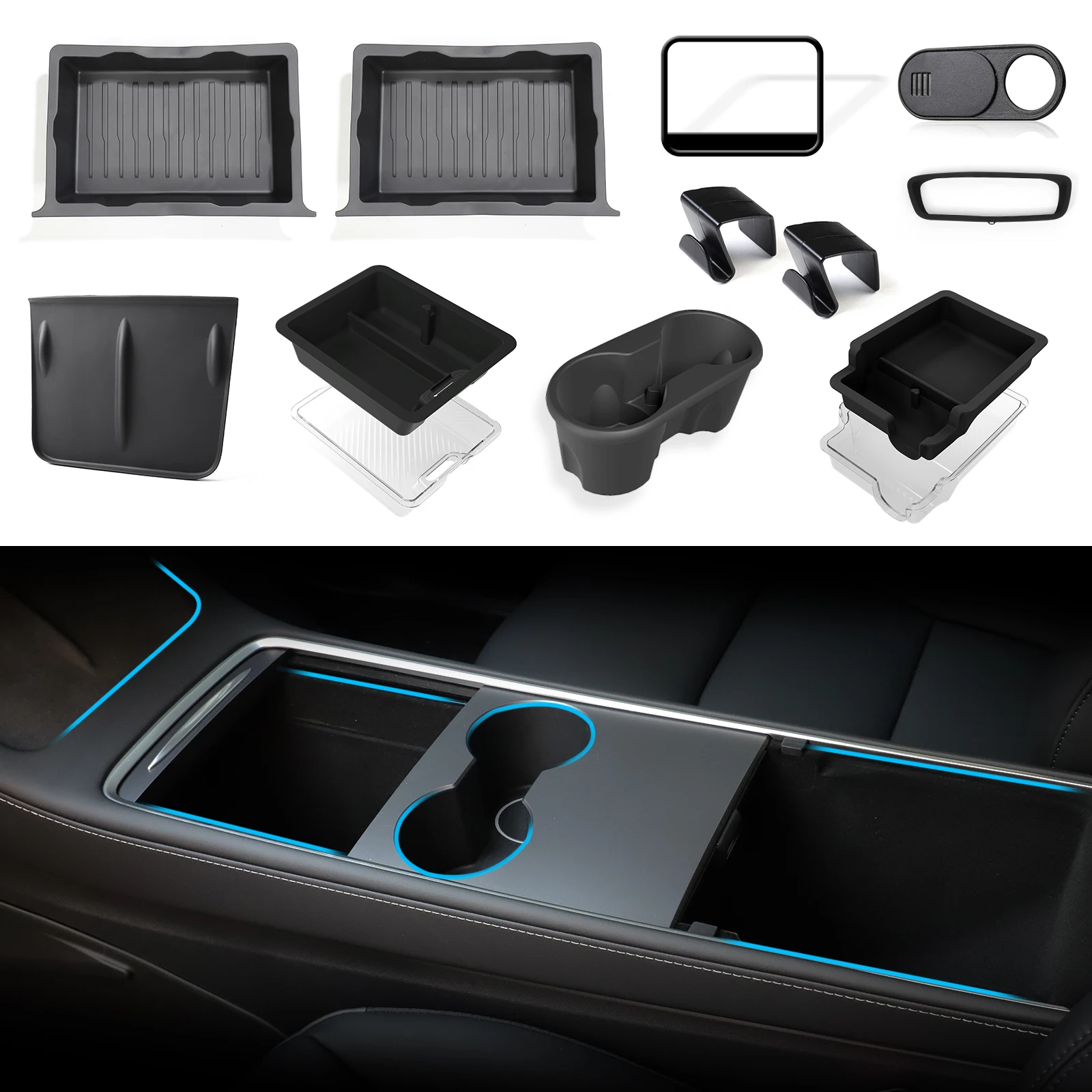 For Tesla Model Y Car Storage Box Under Seat Storage Trays Center ...