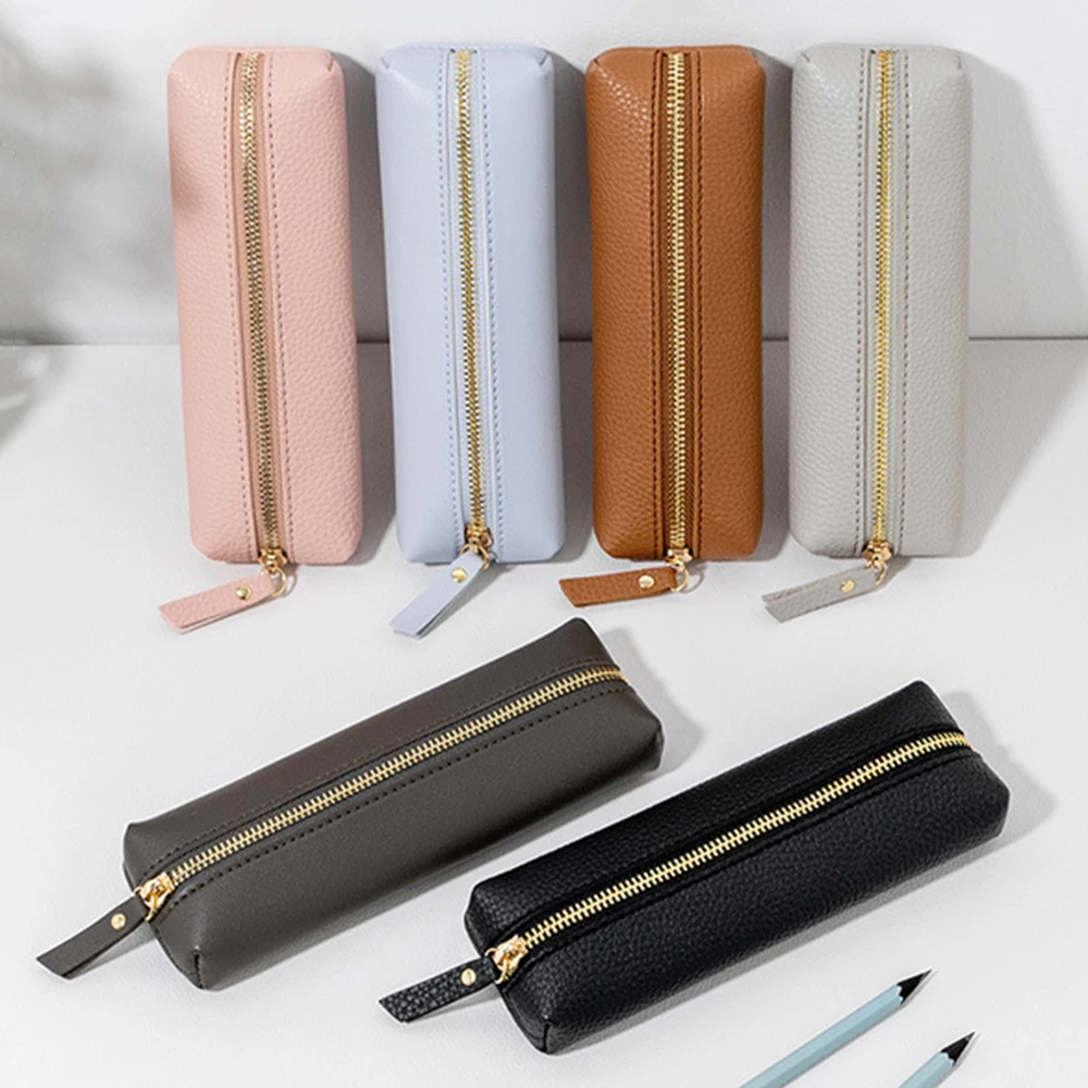 Simple-PU-Leather-Pen-Bag-Solid-Color-Large-Capacity-Soft-Stationery ...