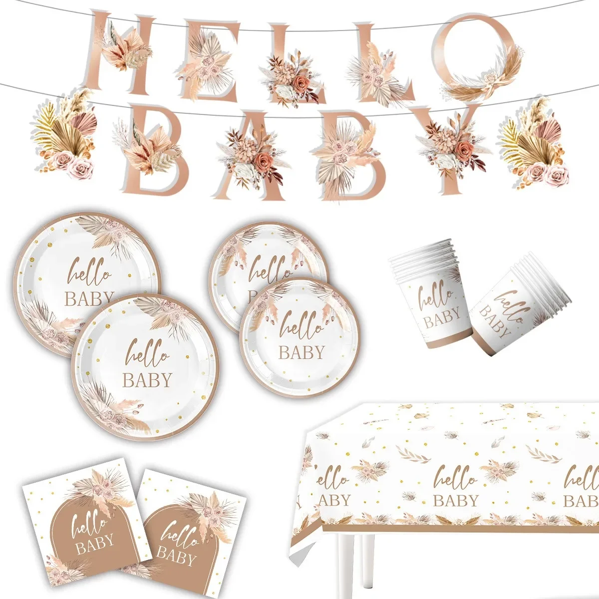 10pcs-Hello-Baby-Disposable-Tableware-Christening-Baptism-Babyshower ...