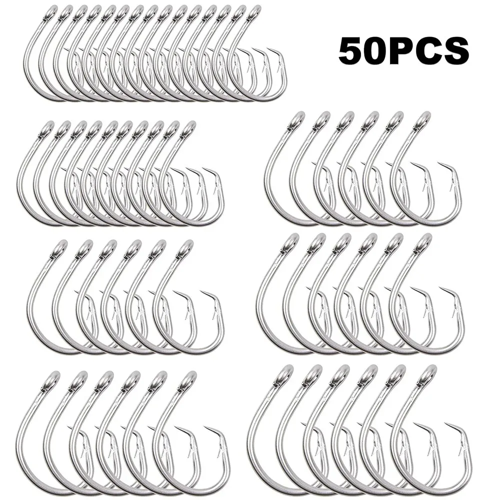 50Pcs Fishing Tuna Circle Hooks Saltwater Fishing Hooks 2X Extra Strong ...