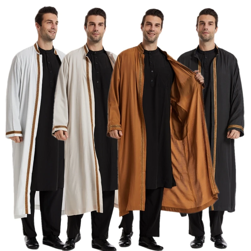 Middle East Clothing Men Traditional Jubba Thobe Stand Collar Cardigan ...