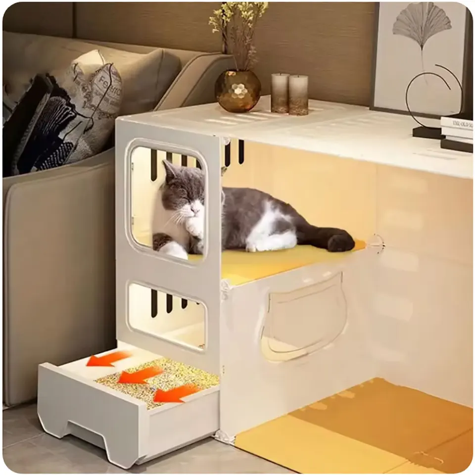 Cat Litter Box Enclosure Large Cat Cage - Cat Cage With Litter Box 3 ...