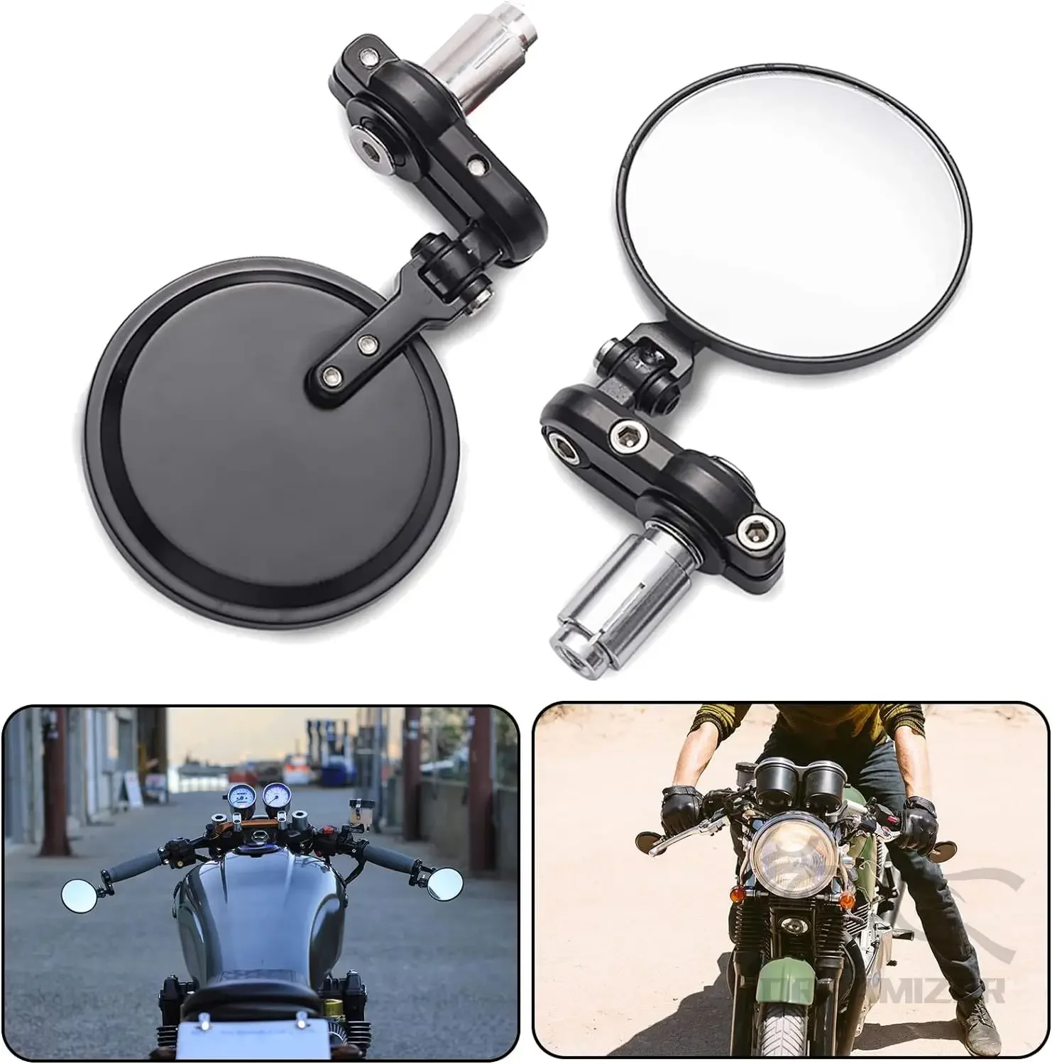 2PCS-SET-22mm-Universal-Motorcycle-Mirror-Aluminum-Black-Handle-Bar-End ...