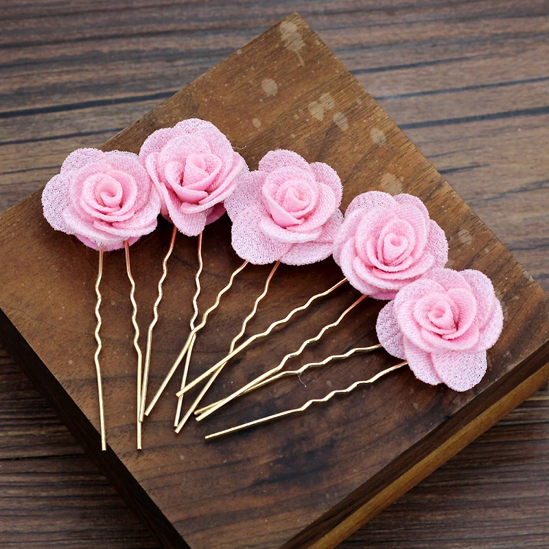 5 PCS Handmade Pink White Rose Flower Wedding Hair Pin And Clip ...