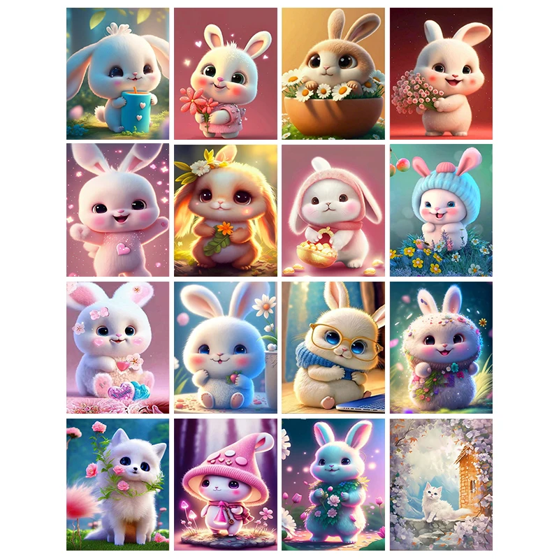 PhotoCustom Diy Painting By Numbers Cute Rabbits Acrylic Paints ...