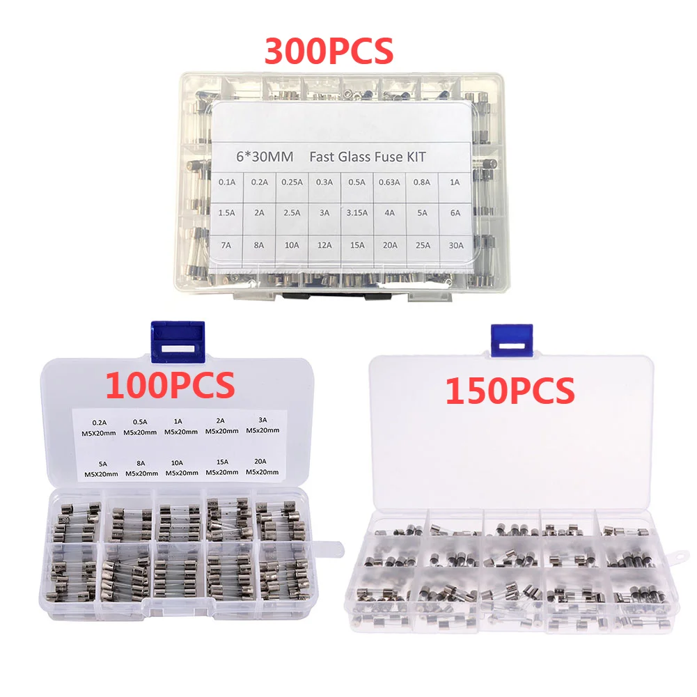 100-150-360PCS-Assorted-Car-Glass-Tube-Fuses-with-Box-5X20-6X30MM-Fine ...