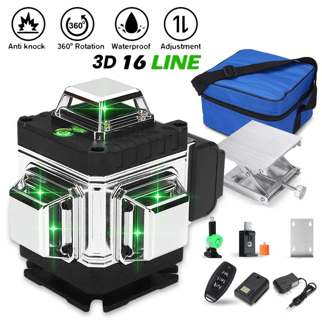 4D 16Lines Laser Level SelfLeveling Super Powerful Green Line 360 ...
