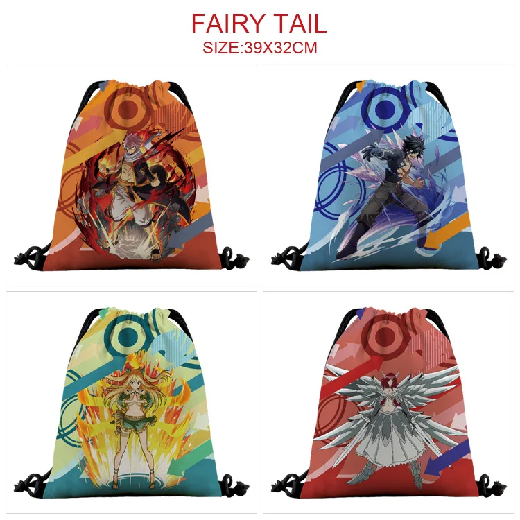 Anime Fairy tail Drawstring Bag Cartoon Bookbag Shoulder Bags Portable ...