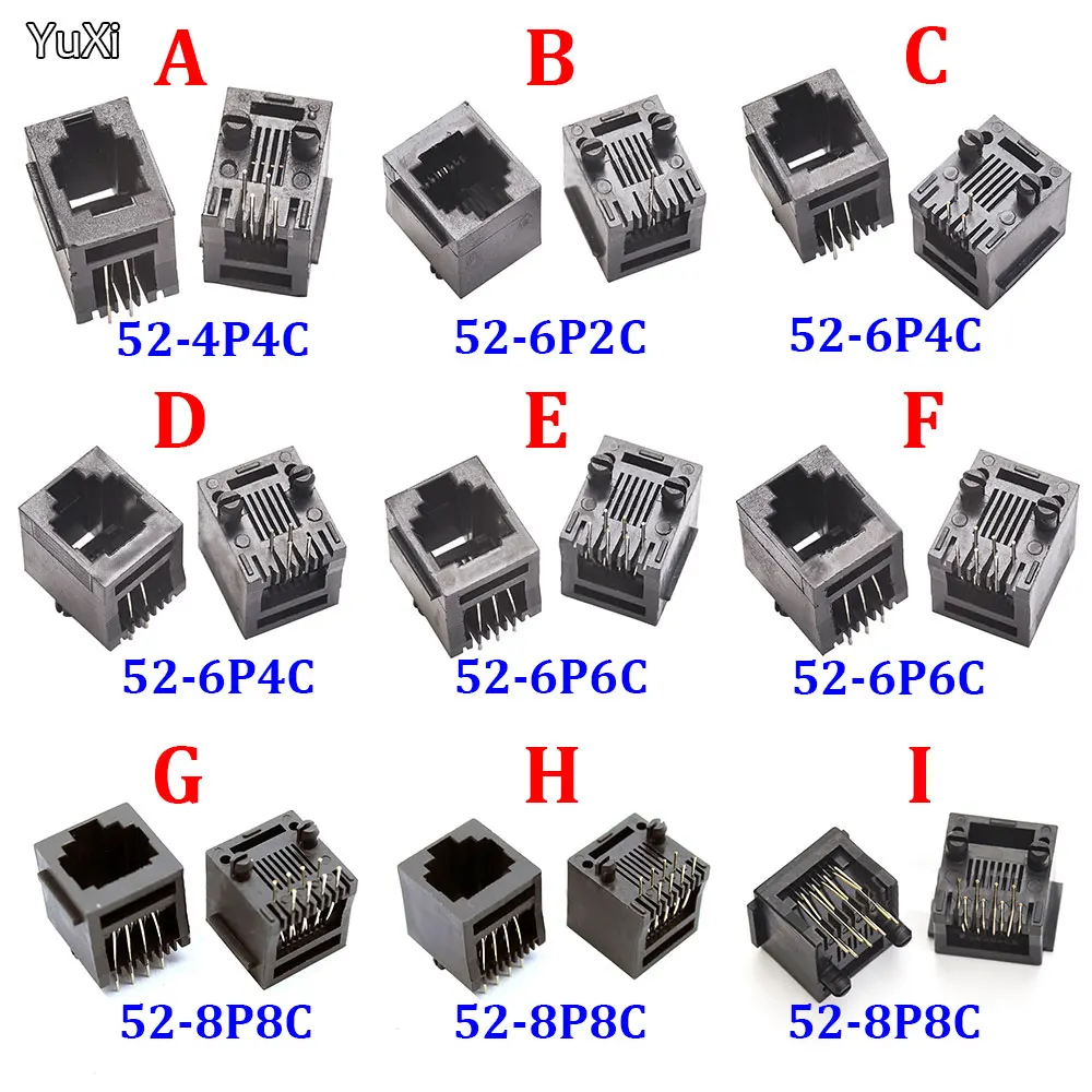 YUXI RJ11 RJ45 Socket 52-4P4C 6P2C 6P4C 6P6C 8P8C Seat RJ12 phone Jack Female 6Core Crystal Head ...