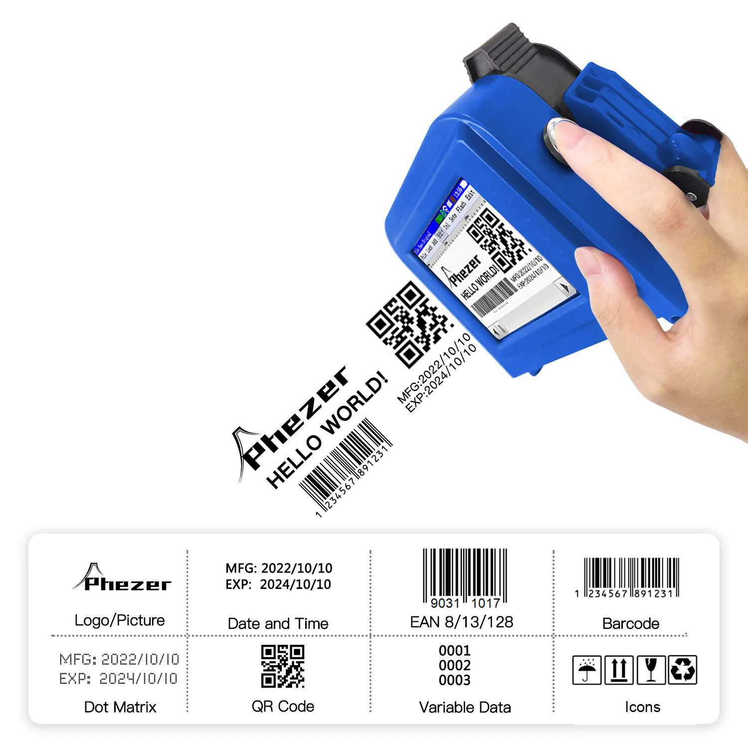 Phezer Pc11 Portable Printer Qr Bar Batch Code Date Number Logo Expiry ...