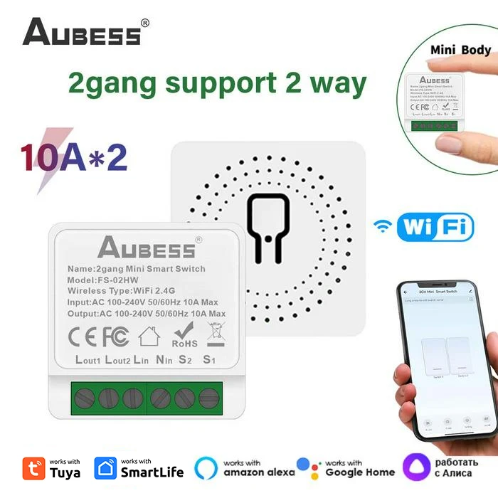 1PC Aubess Mini Tuya 2/3/4gang WIFI Smart Switch DIY Switch Module ...