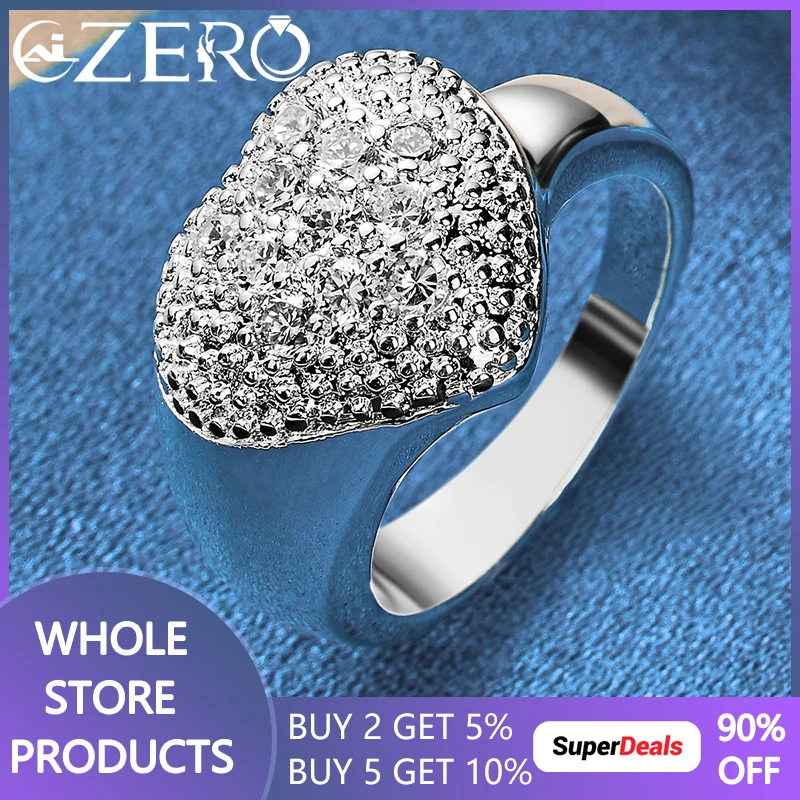 Luxury 925 Sterling Silver Crystal Love Heart Ring 7-10 Size For Women ...