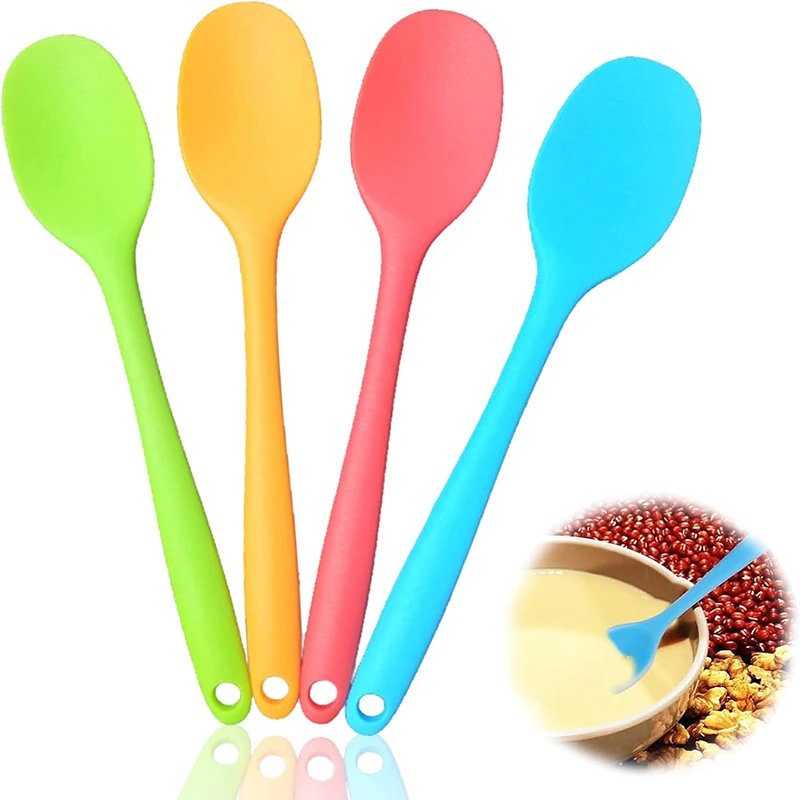 4Pcs Silicone Spoons Set Long Handle Mixing Spoons Heat Resistant Soup ...