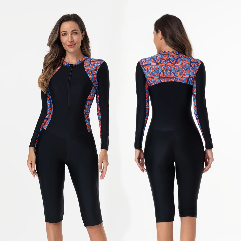 New Women Swimsuit With Sleeve One-Piece Bathing Suits Female Beachwear ...