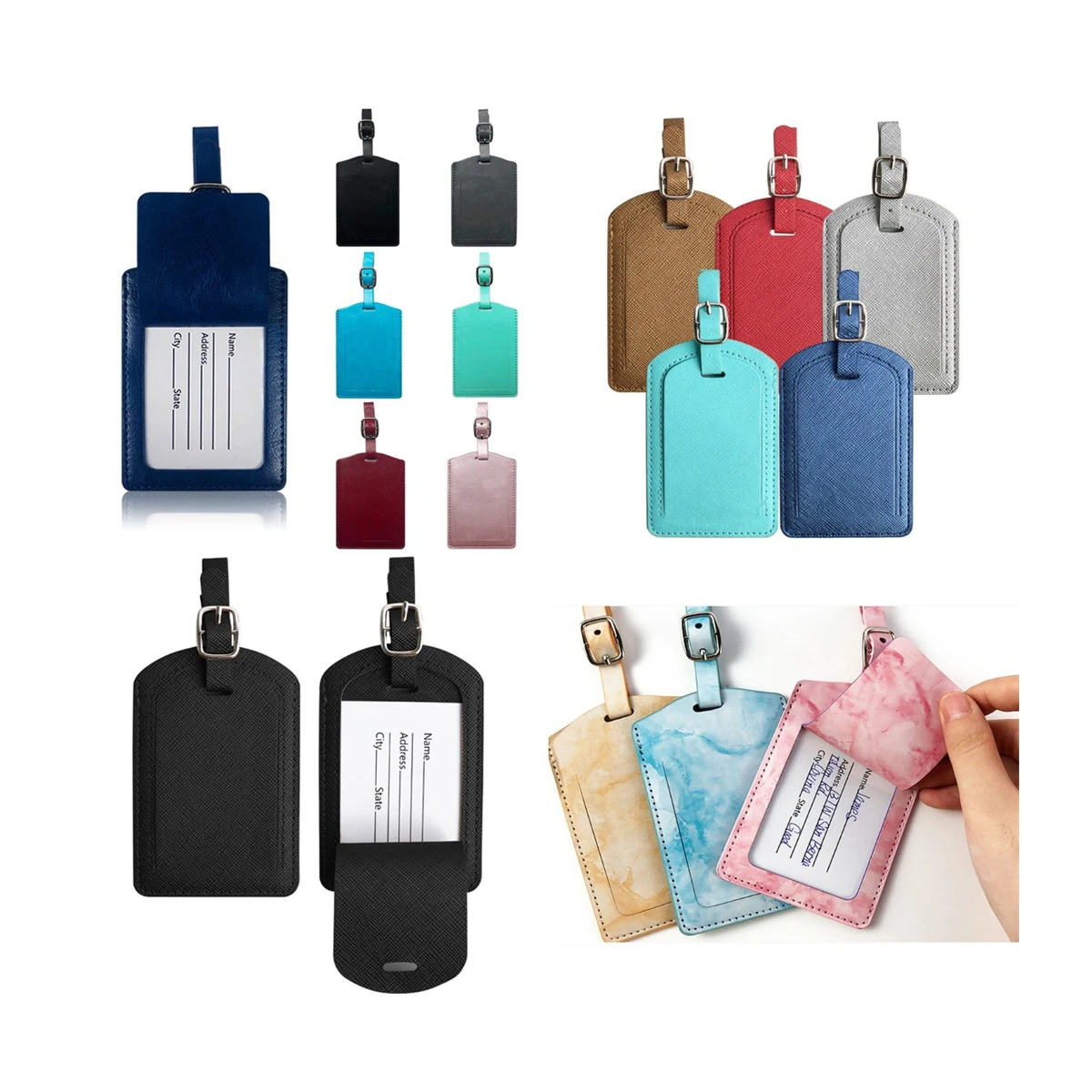 1PC-Portable-Suitcase-Identifier-Label-PU-Leather-Luggage-Tag-Baggage ...