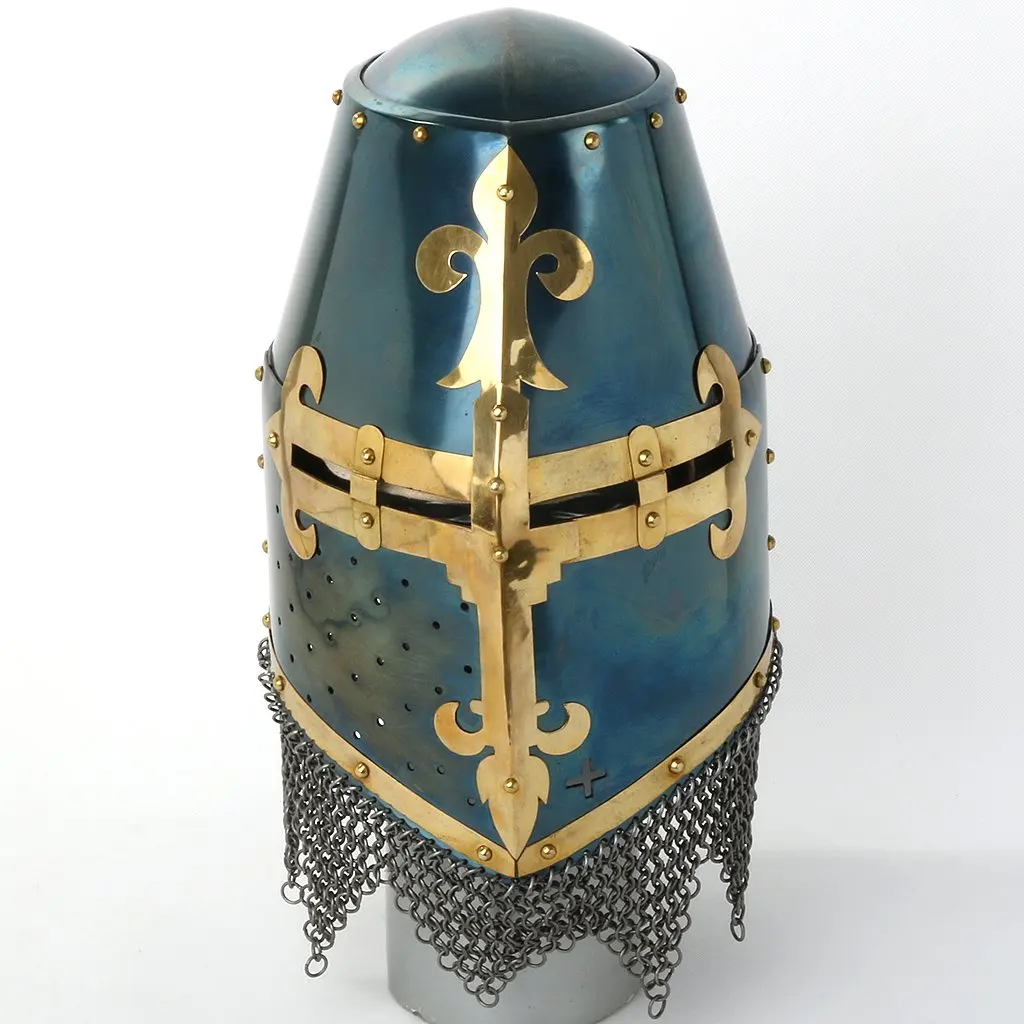 Knight's Giant Helmet, Crusader Helmet Baked Blue Copper Barrel Helmet ...