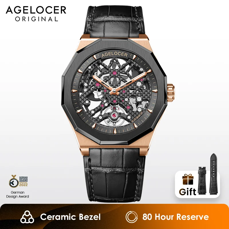 AGELOCER-Original-Schwarzwald-Watch-Ceramic-Bezel-Men-Sports-Skeleton ...