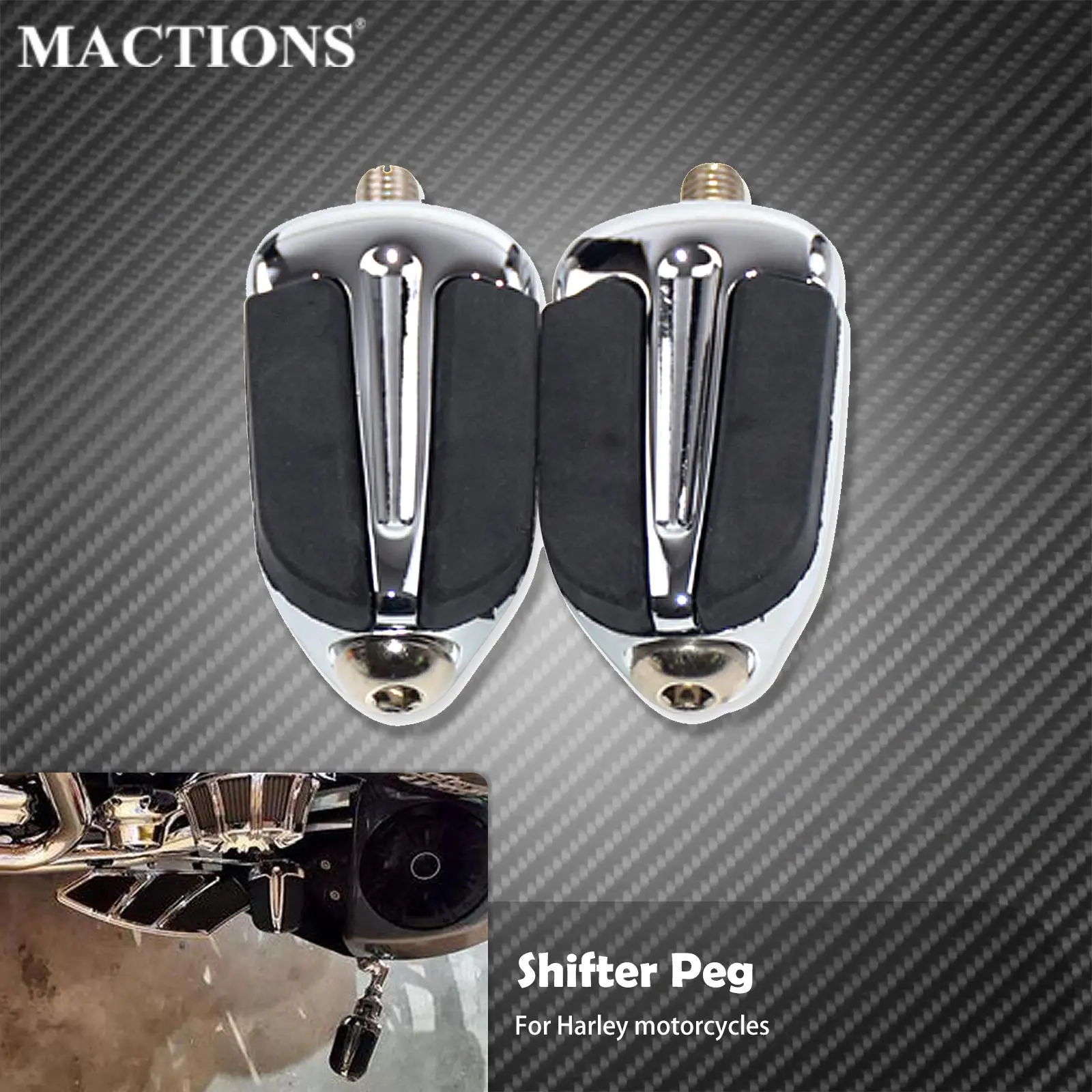 Motorcycle-Chrome-Slipstream-Shifter-Peg-Non-slip-Foot-Pegs-Shift-Lever ...