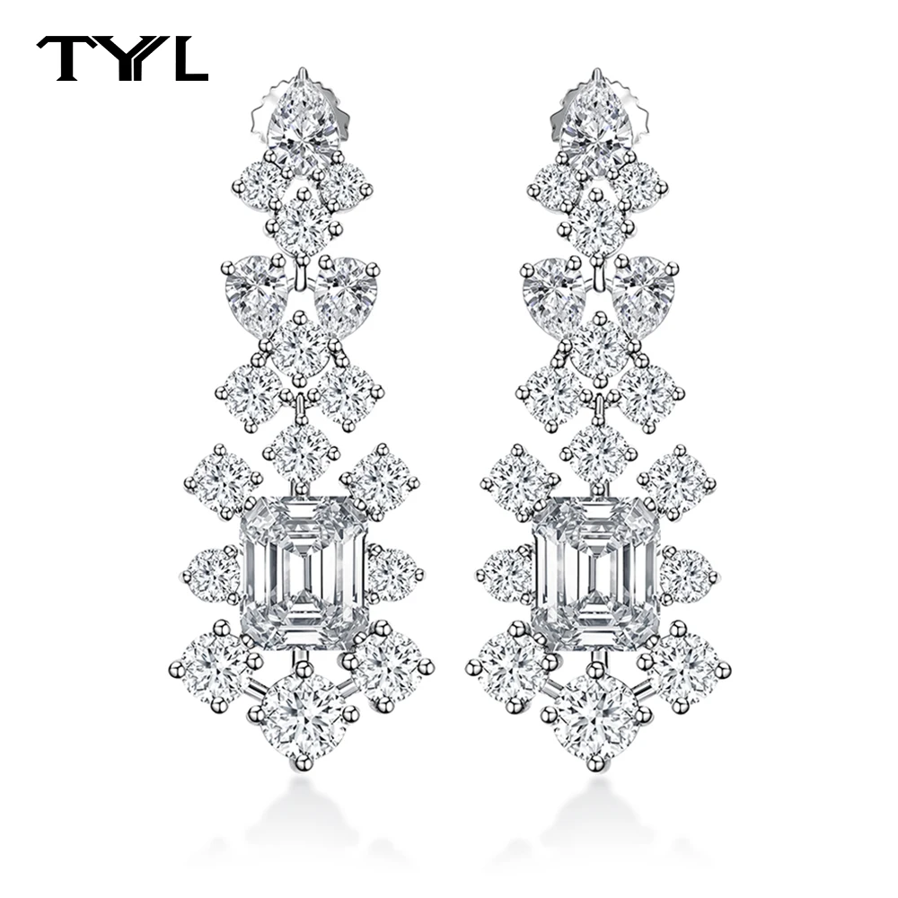 TYYL-Mix-cut-Lab-High-Carbon-Diamonds-Dangle-Earrings-925-Sterling ...