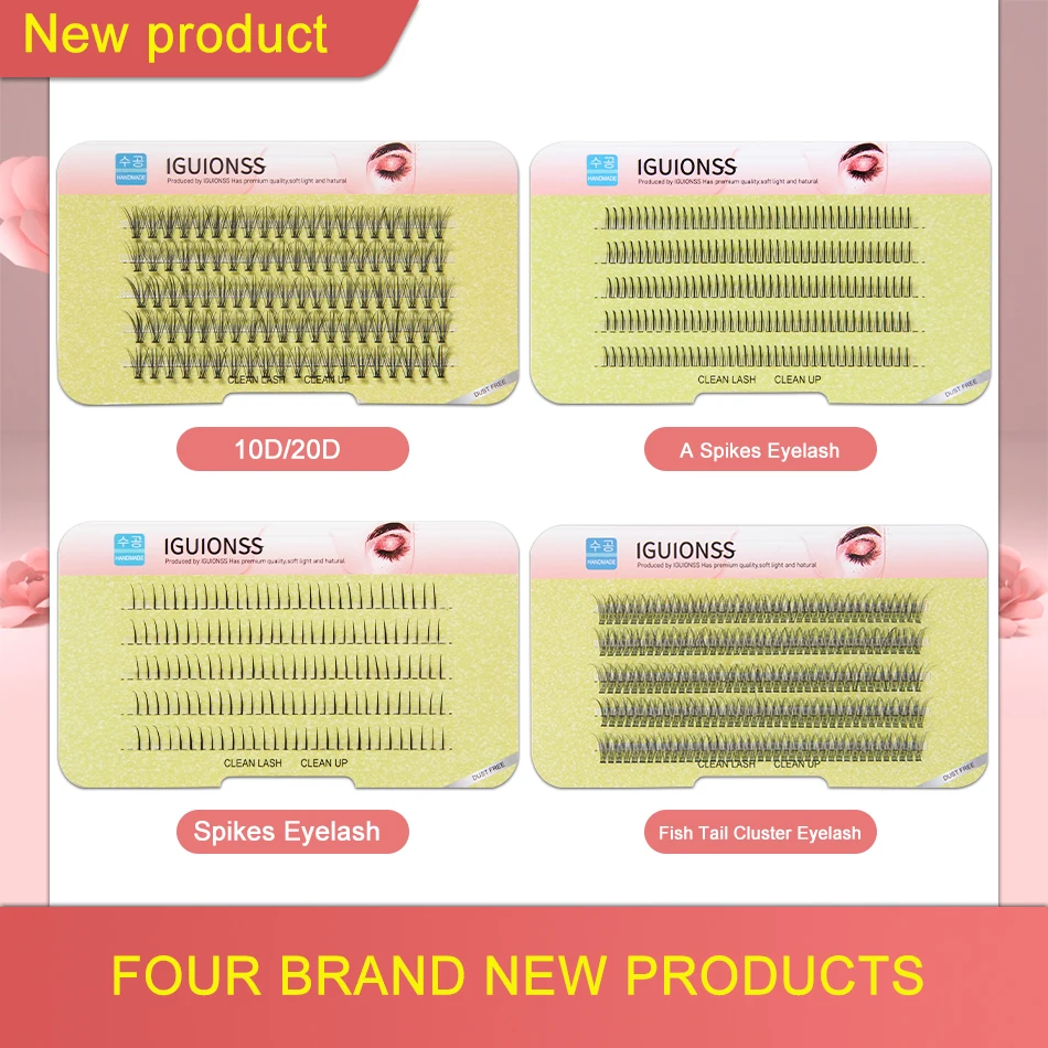 IGUIONSS 새로운 모양 Premade Fishtail 거짓 속눈썹 확장 자연 클러스터 오래 지속 DIY 눈 메이크업 도구를 ...