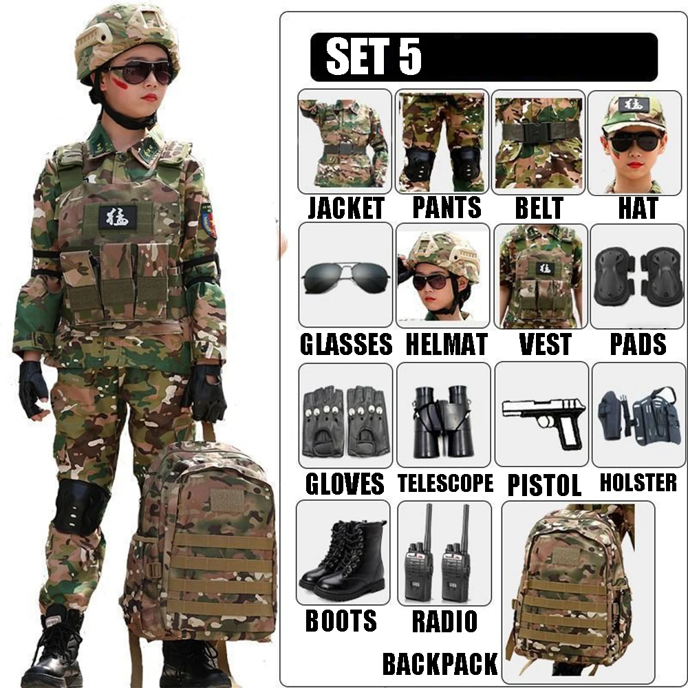 Kids Military Training Uniform Set with Camouflage Top Pants Suit ...