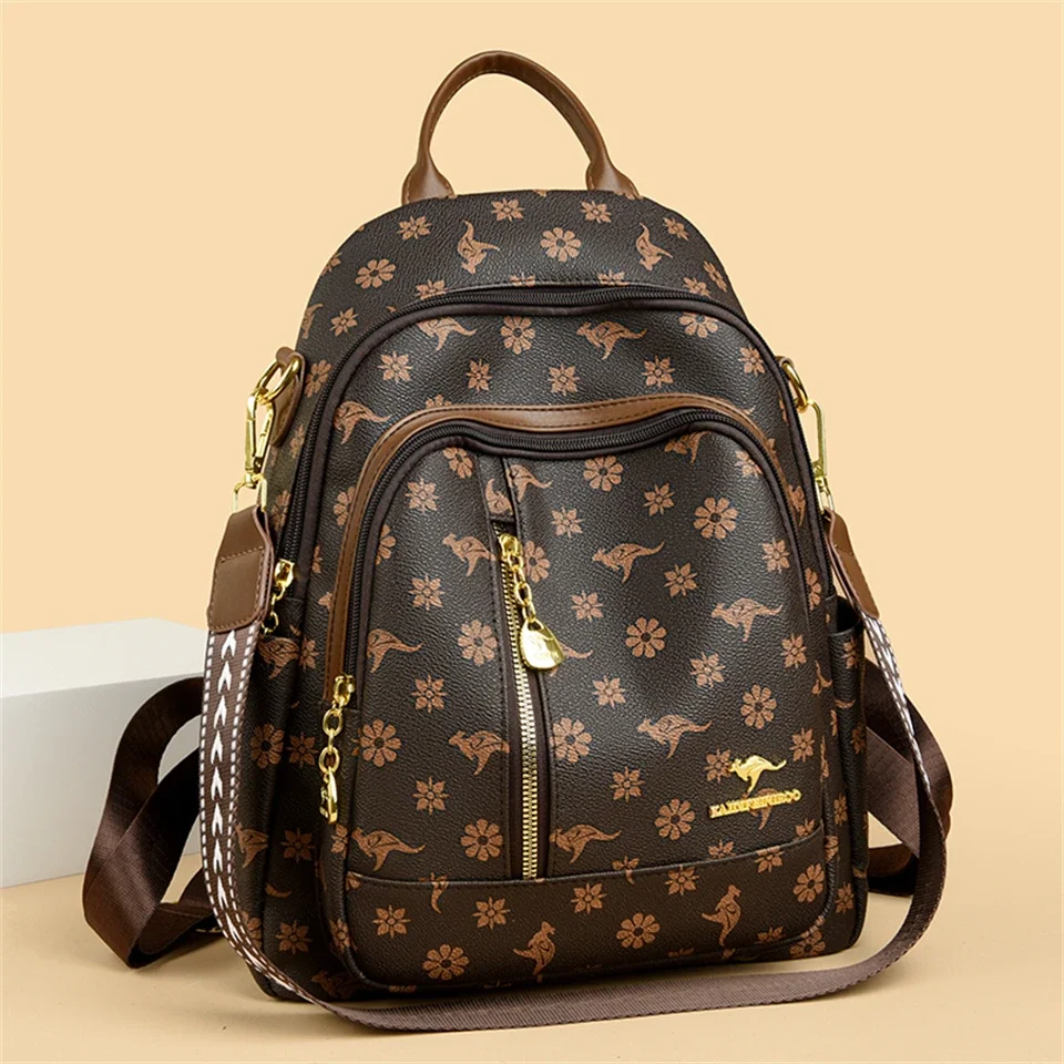 Quality Soft Leather Backpack For Women Fashion Print Back Pack Travel ...