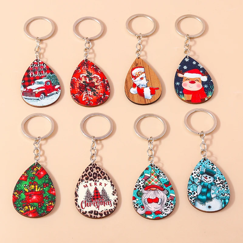 New-Water-Drop-Shape-Christmas-Keychain-Santa-Claus-Snowman-Key-Ring ...