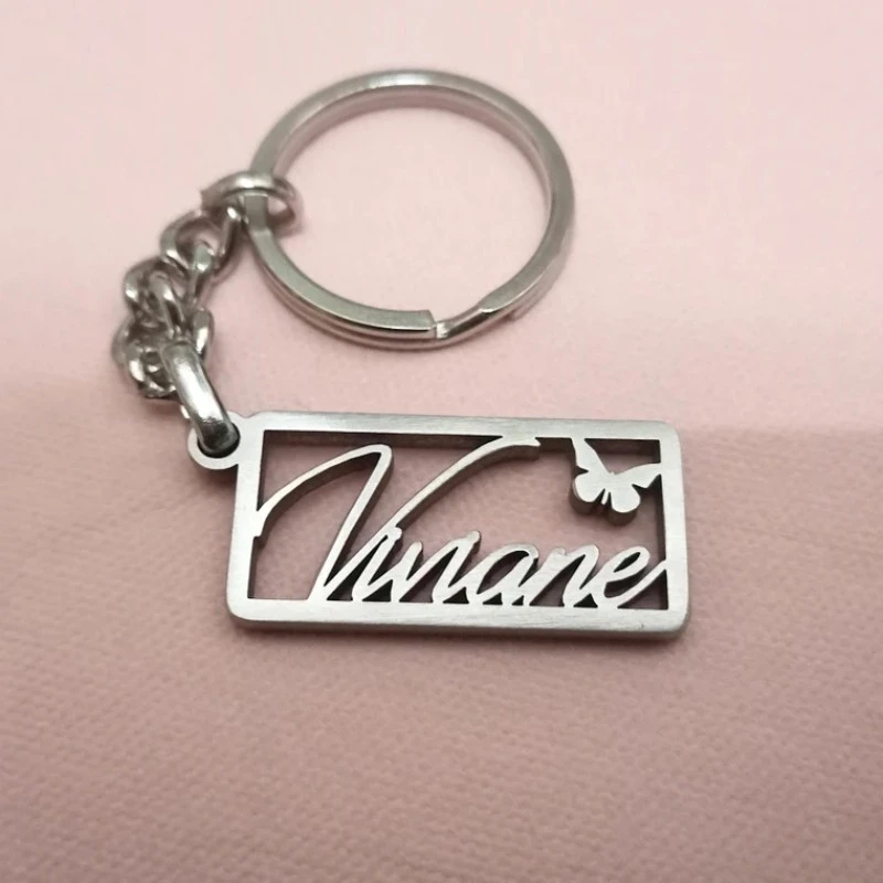 Personalized Cross Name Keychain Stainless Steel Custom Rectangle Name ...
