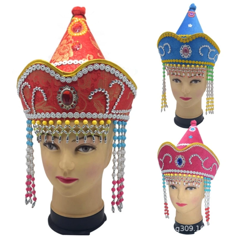 Traditional Festival Hat Men Women Ethnic Festive Mongolian Dance Hat Adjustable for Stage ...