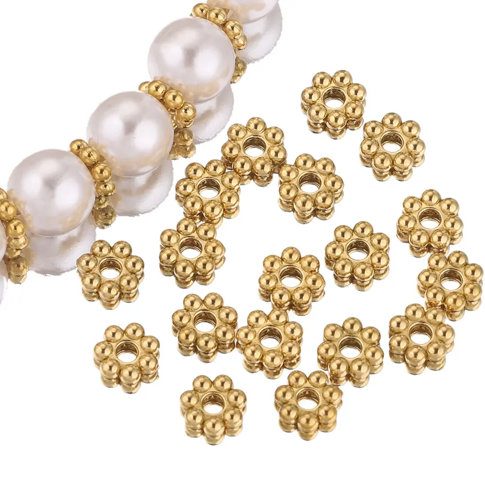 Perles-d-espacement-de-fleurs-AndrSnowflake-en-acier-inoxydable-bouchon ...
