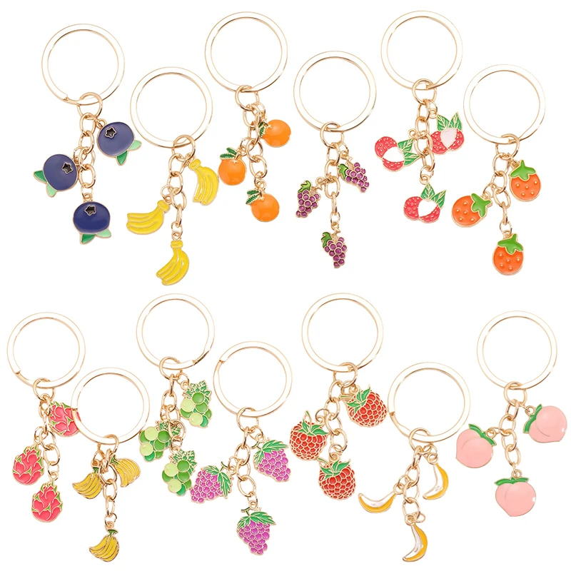 1Pcs Cartoon Cherry watermelon lemon enamel fruit Keychain Pendant Car ...
