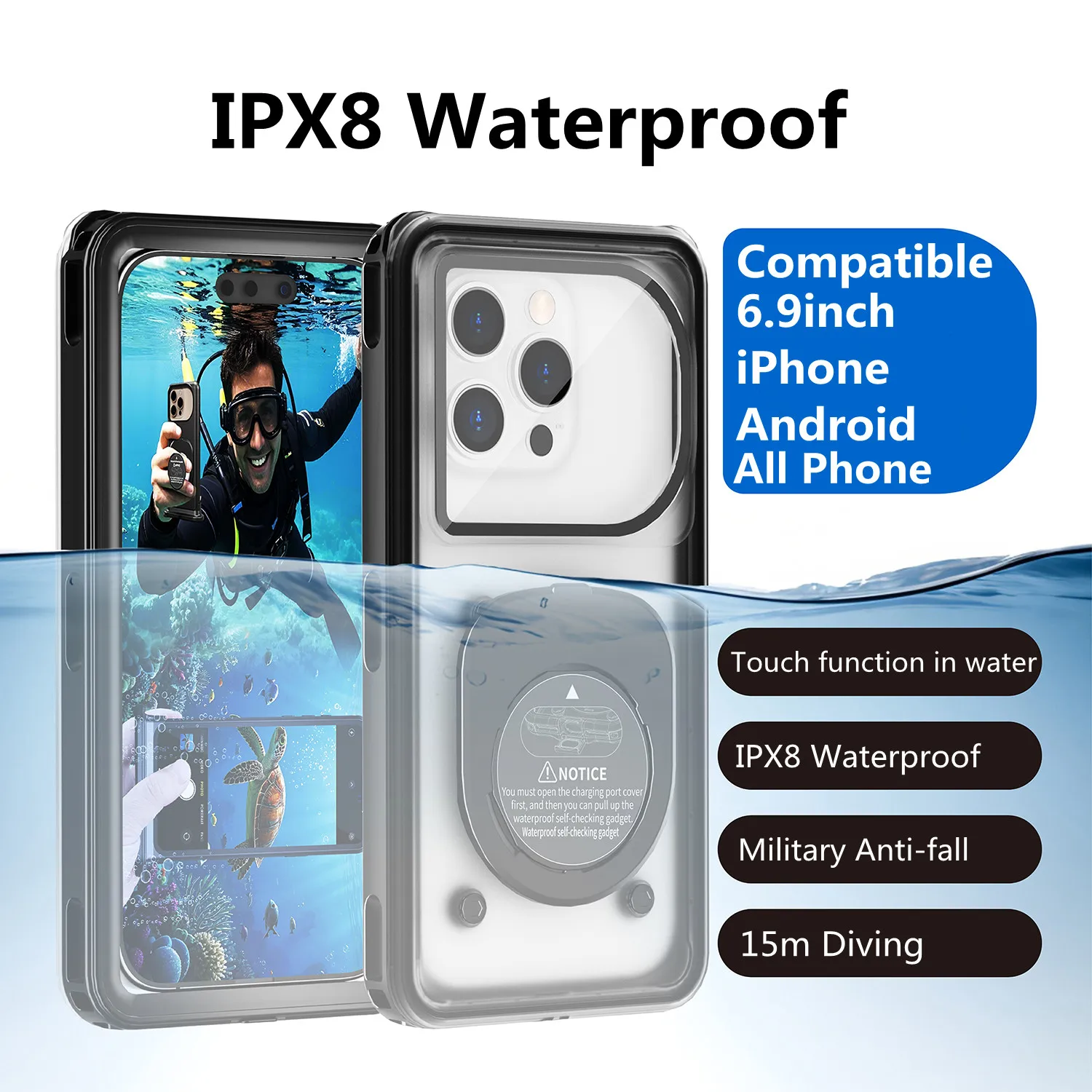 IPX8 Waterproof Diving Phone Case Universal 6.9 Inch Model Underwater ...