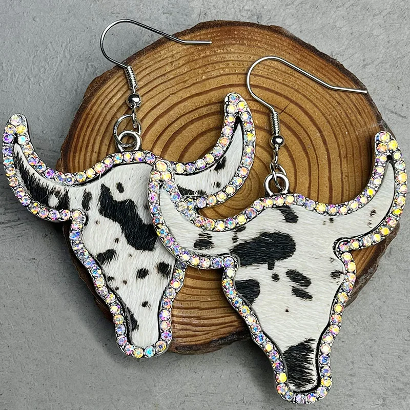 COWHIDE BLING EARRINGS |Cowgirl Leopard Cow Print Steer Head Drop ...